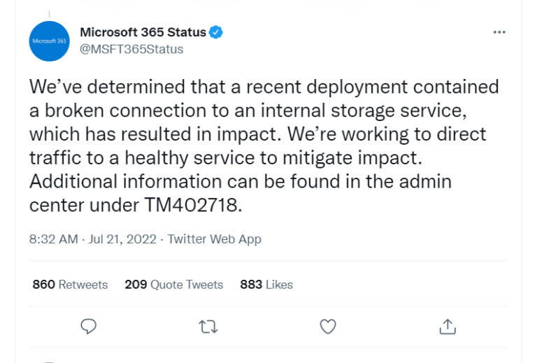 Microsoft Teams outage due to a Broken connection to a internal storage ...